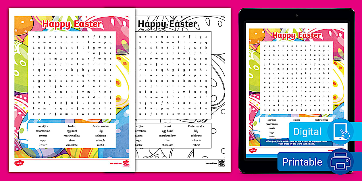 Happy Easter Word Search for 3rd-5th Grade - Twinkl