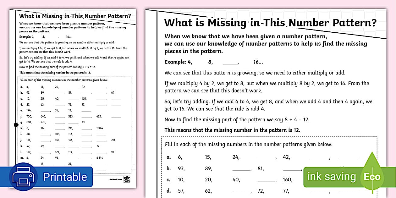 What is Missing in This Number Pattern Activity Sheet