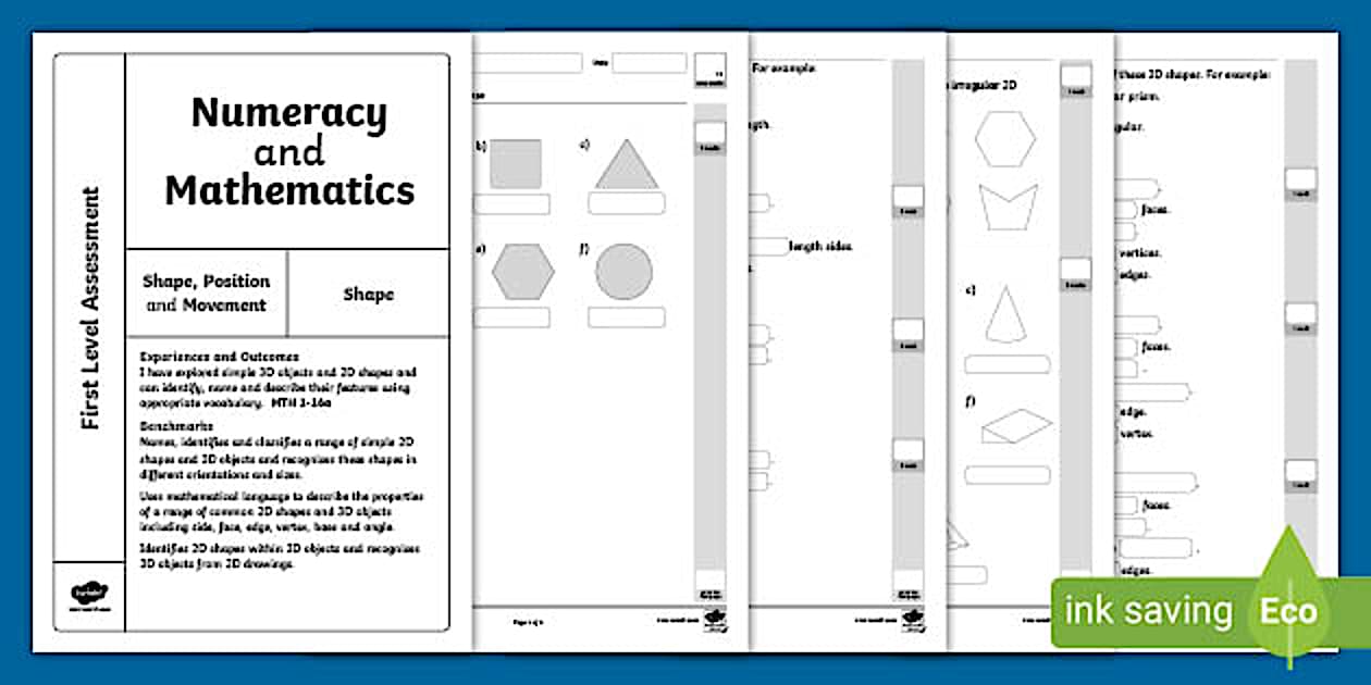 Editable First Level Numeracy and Mathematics Assessment - Shape