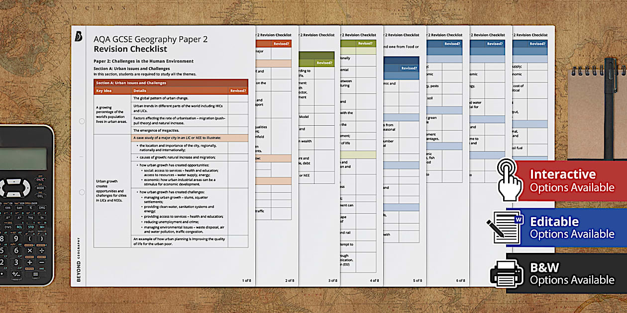 AQA GCSE Geography Paper 2 Revision Checklist - Twinkl