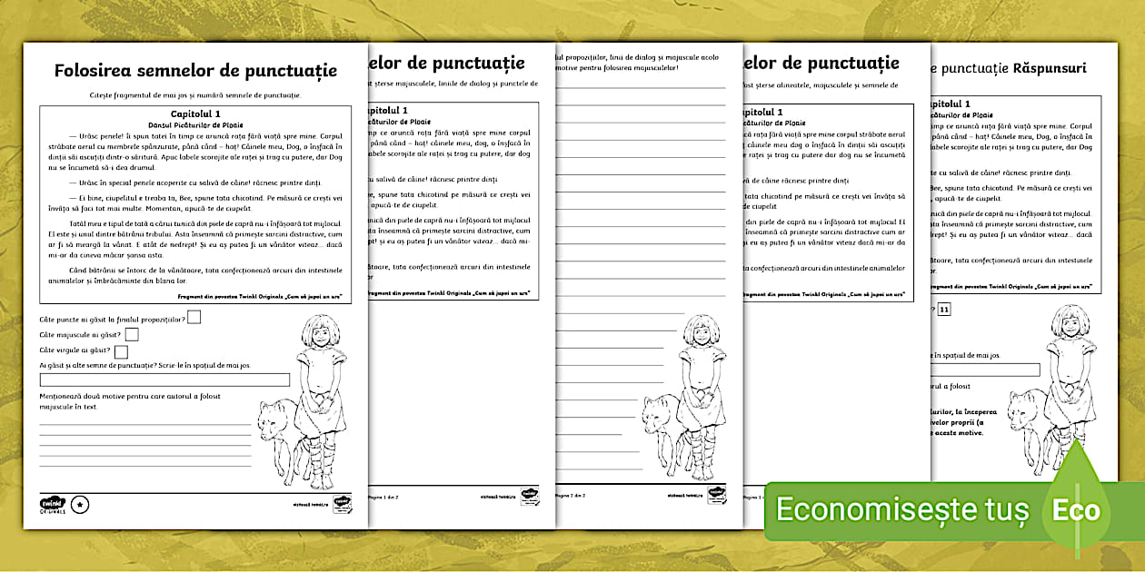 Folosirea semnelor de punctuație Fișe de lucru diferențiate
