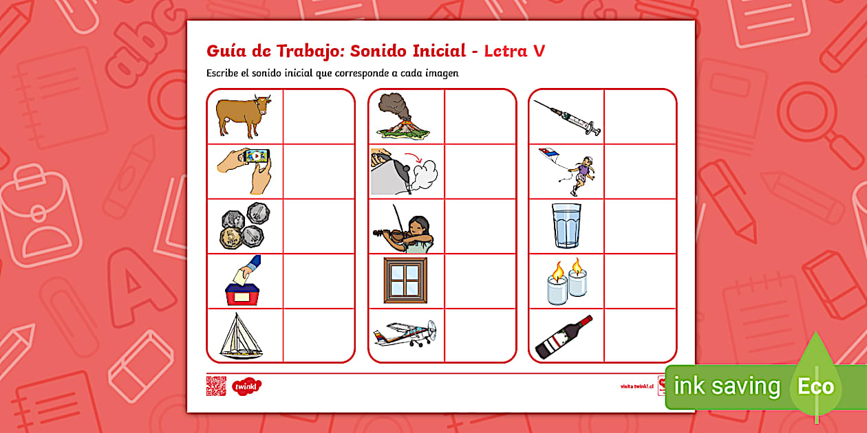 Guía de Trabajo: Sonido Inicial - Letra V (teacher made)