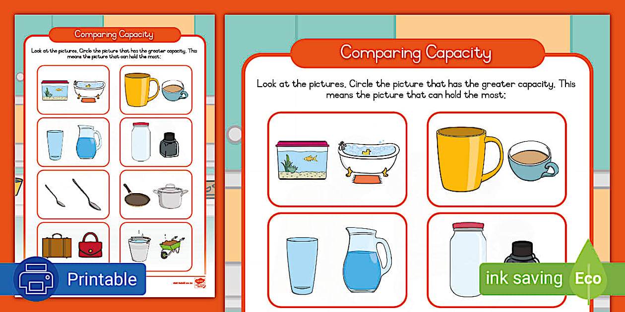Grade 1 Mathematics: Comparing Capacity - More Activity Sheet
