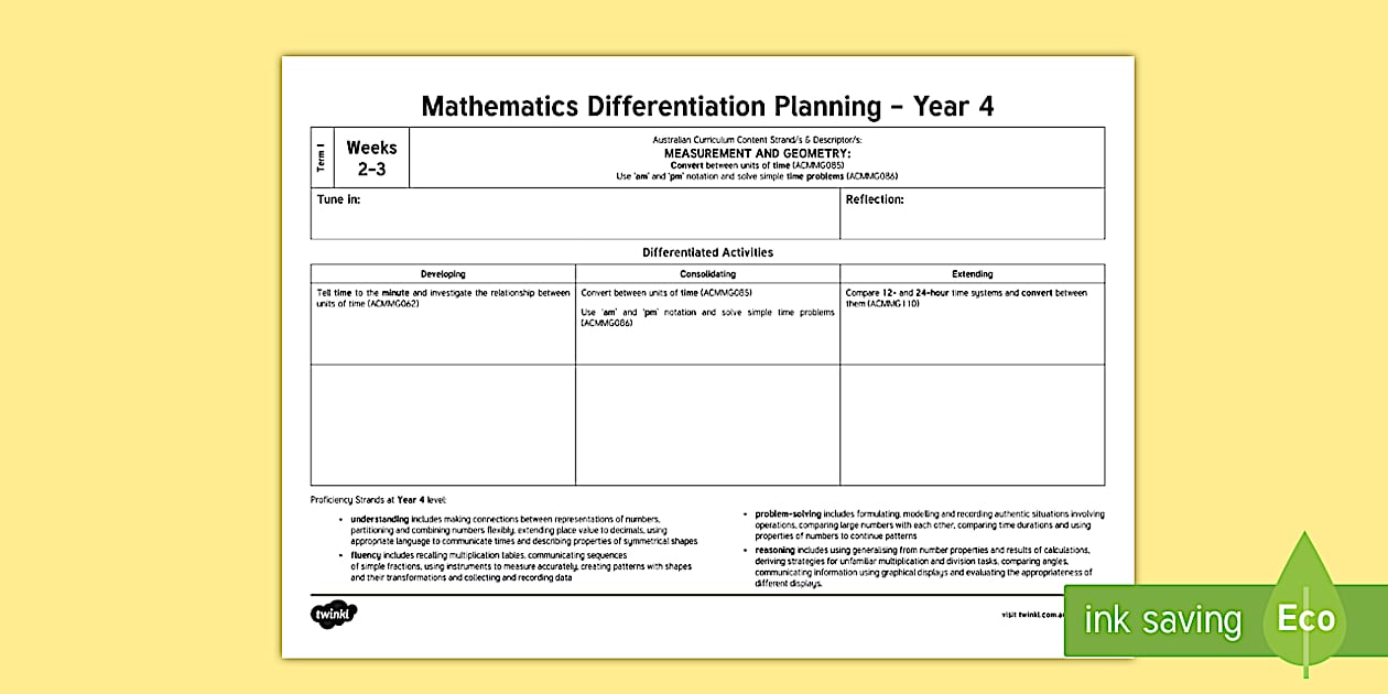 Year 4 Time Mathematics Differentiated Plan - Twinkl