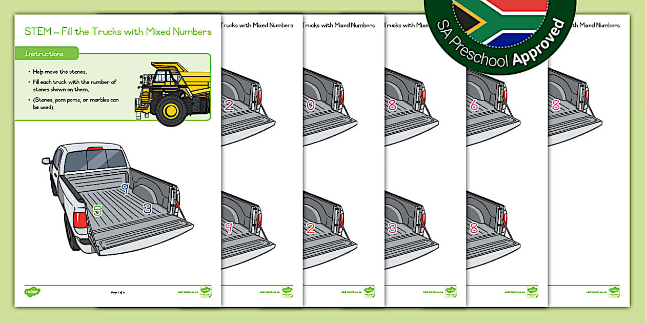 Preschool: STEM – Fill the Truck-Mixed Numbers - Twinkl