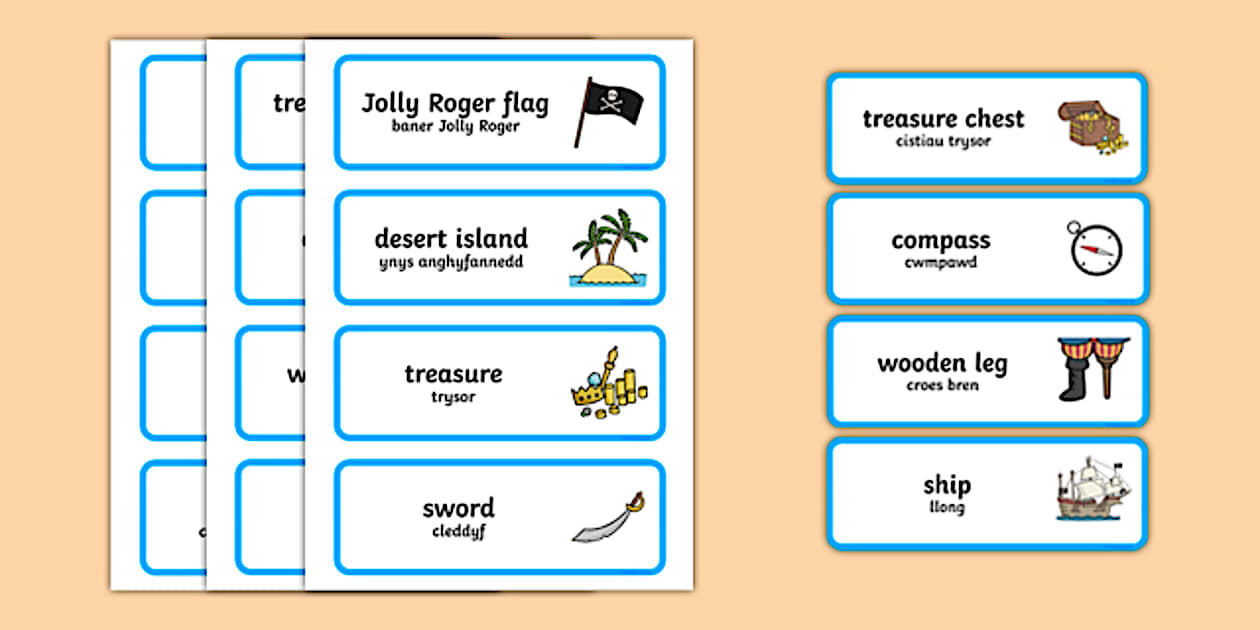 Pirate Word Cards Bilingual Resource (teacher made) - Twinkl