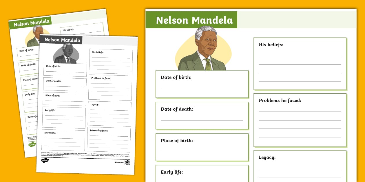 Nelson Mandela Fact File Template (teacher made) - Twinkl