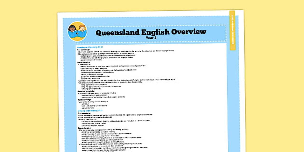 Queensland Curriculum Year 3 English Literacy Syllabus Overview - australia