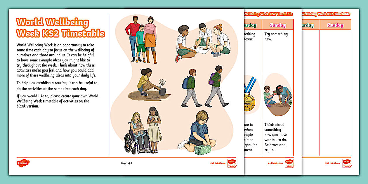 World Wellbeing Week KS2 Activity Timetable (teacher made)