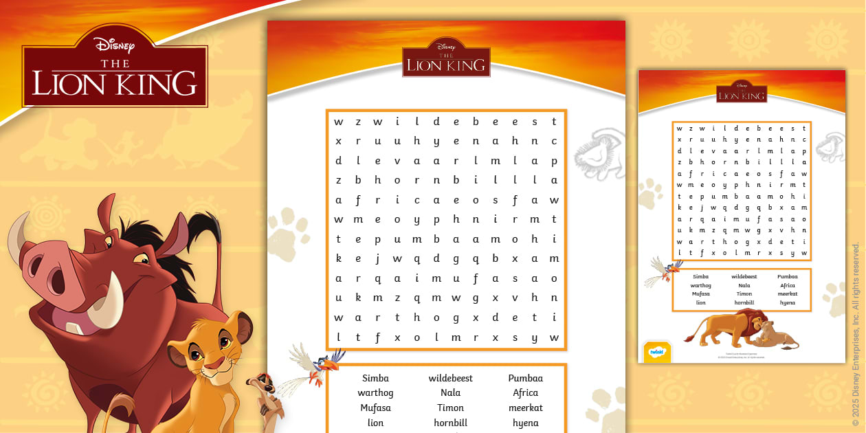 'The Lion King': Word Search | Twinkl Partnerships | Disney