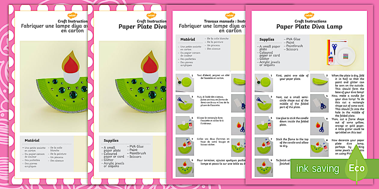 Paper Plate Diva Lamp Craft Instructions English/French