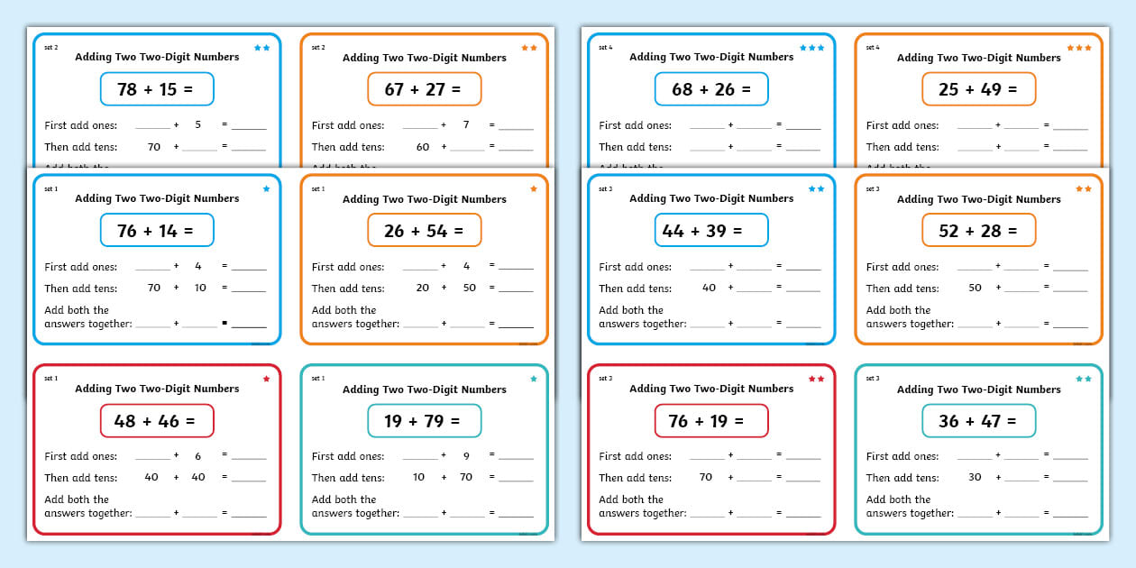 👉 Add Two Two-Digit Numbers Crossing 10 KS1 Maths Challenge Cards