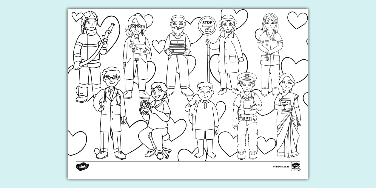 Mense Wat Ons Help Inkleurbladsy (Hecho por educadores)