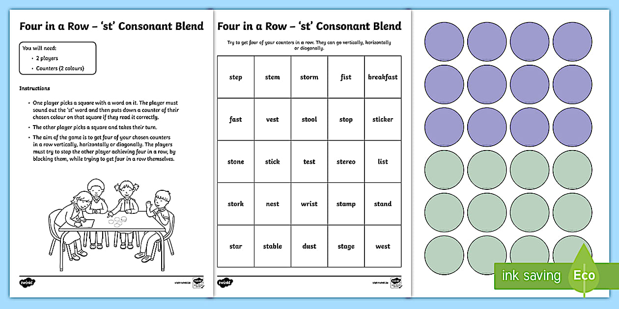 Four in a Row 'st' Blends Activity (teacher made) - Twinkl