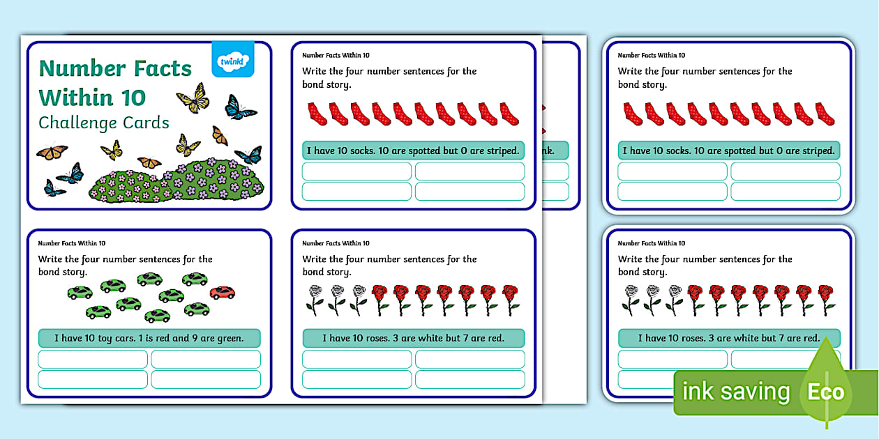 Editable Fact Families of Numbers within 10 Stories Challenge Cards