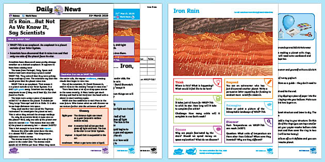 Planet Rains Iron Daily News Stories and Activity Pack (ages 7-11)