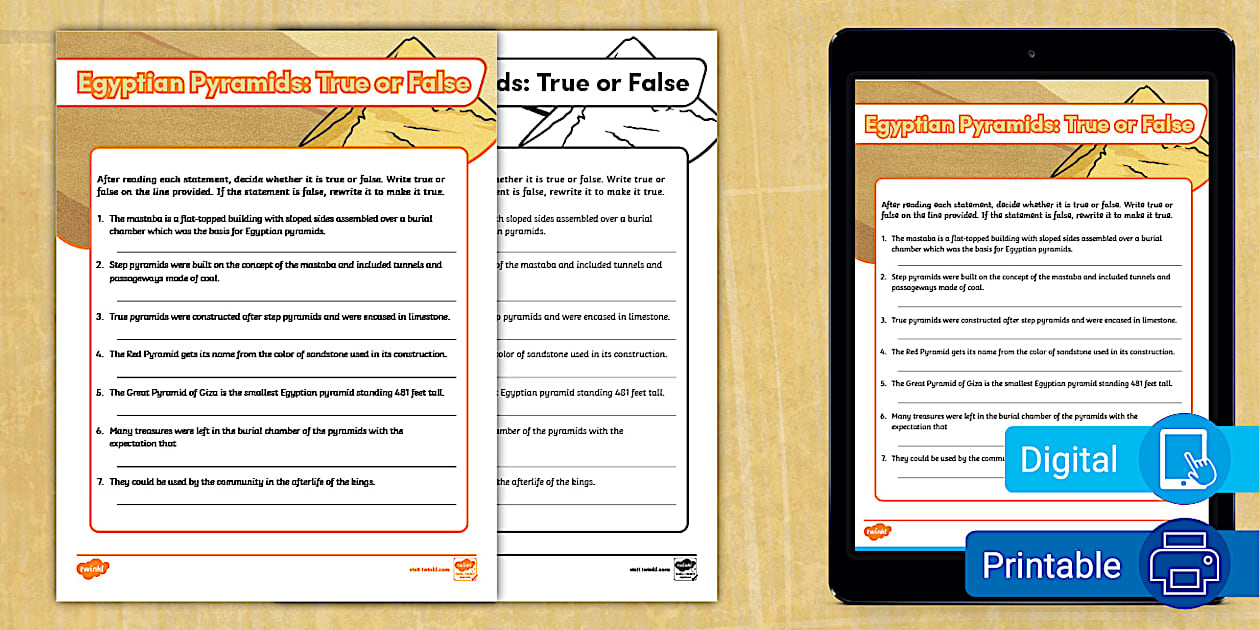 Egyptian Pyramids True or False Assessment for 6th-8th Grade
