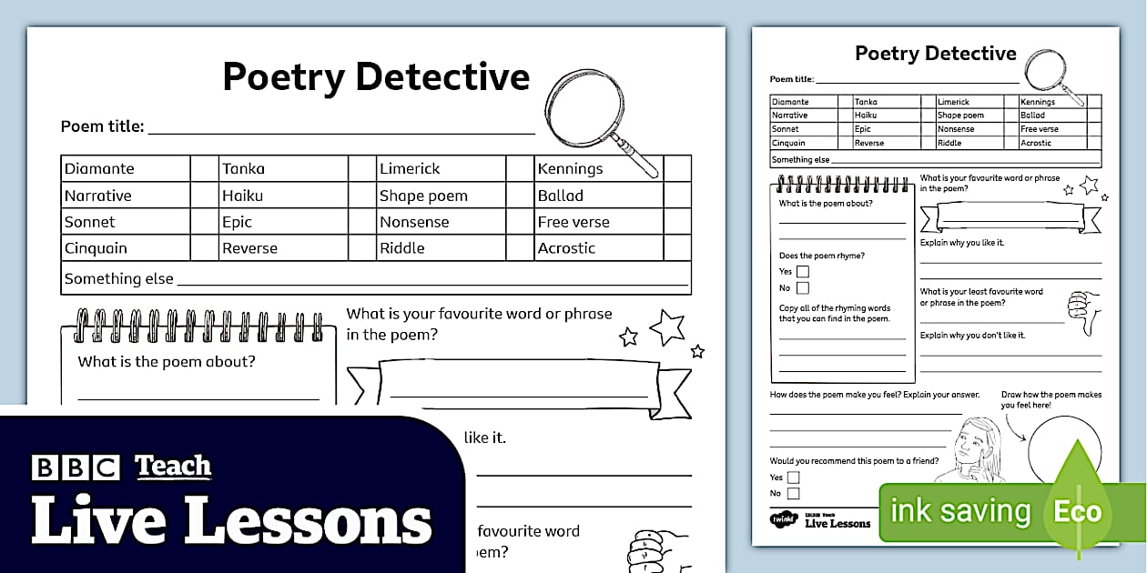 FREE! - BBC Live Lesson: National Poetry Day Poem Analysis Worksheet