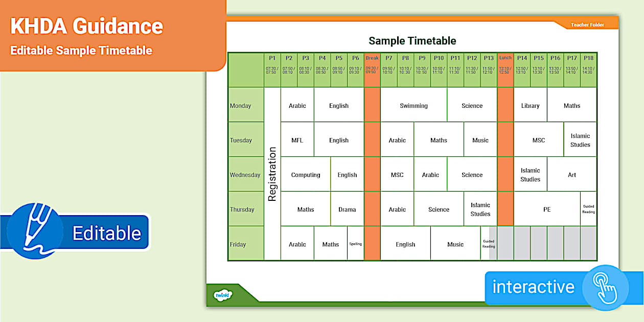 Khda Guidance Sample Timetable Teacher Made Twinkl