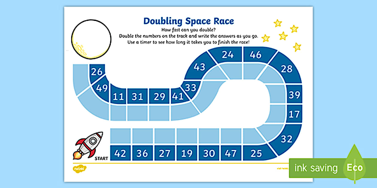 Doubles Within 100 Space Race Worksheet (teacher made)