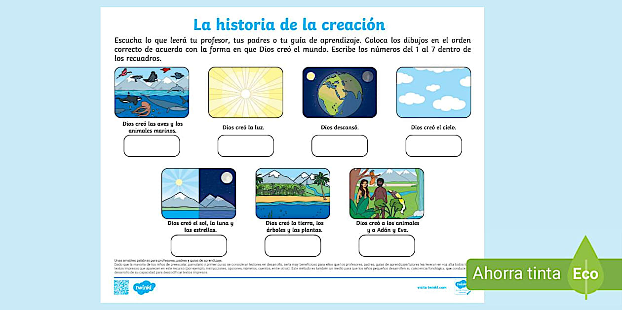 Ficha de actividad: La creación de Dios en 7 días - Twinkl