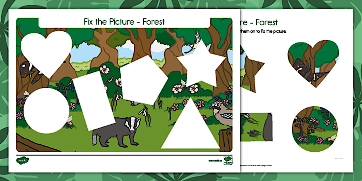 Fix the Picture Forest Cutting Skills Worksheet - Twinkl
