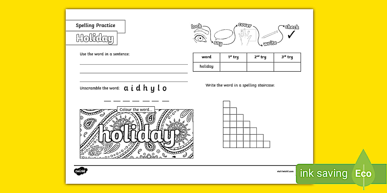 Holiday Spelling Practice Worksheet (teacher made) - Twinkl