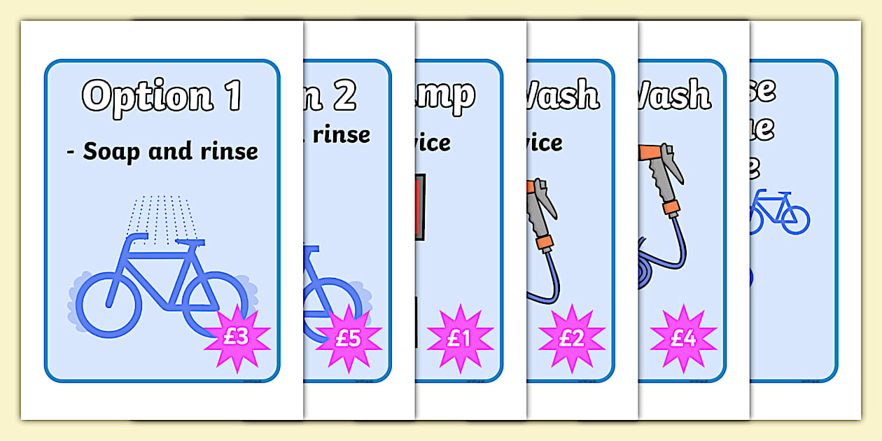 Bike Wash Role Play Display Sign - (Teacher-Made) - Twinkl