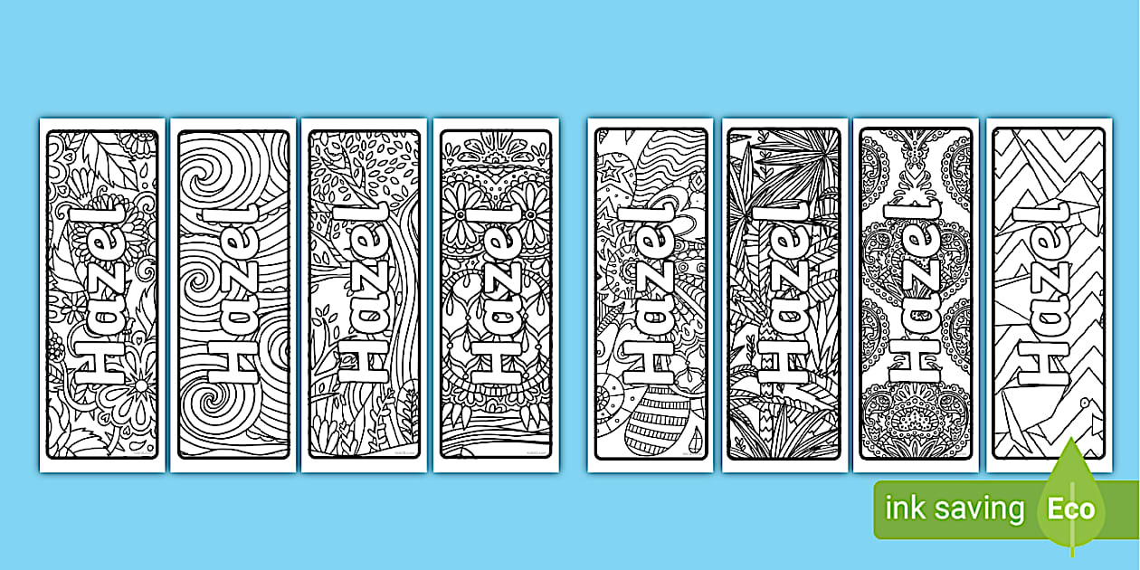 Hazel Mindfulness Name Colouring Bookmarks (teacher made)