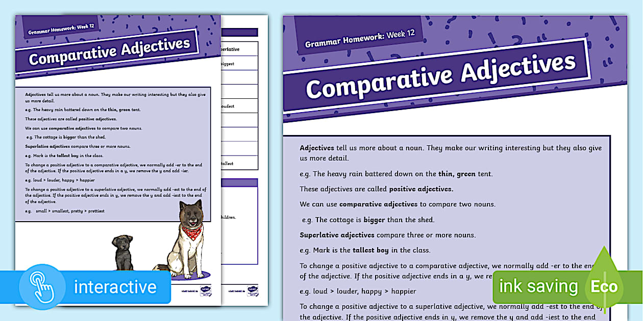 Grammar Homework Week 12 Comparative Adjectives 3rd/4th Class
