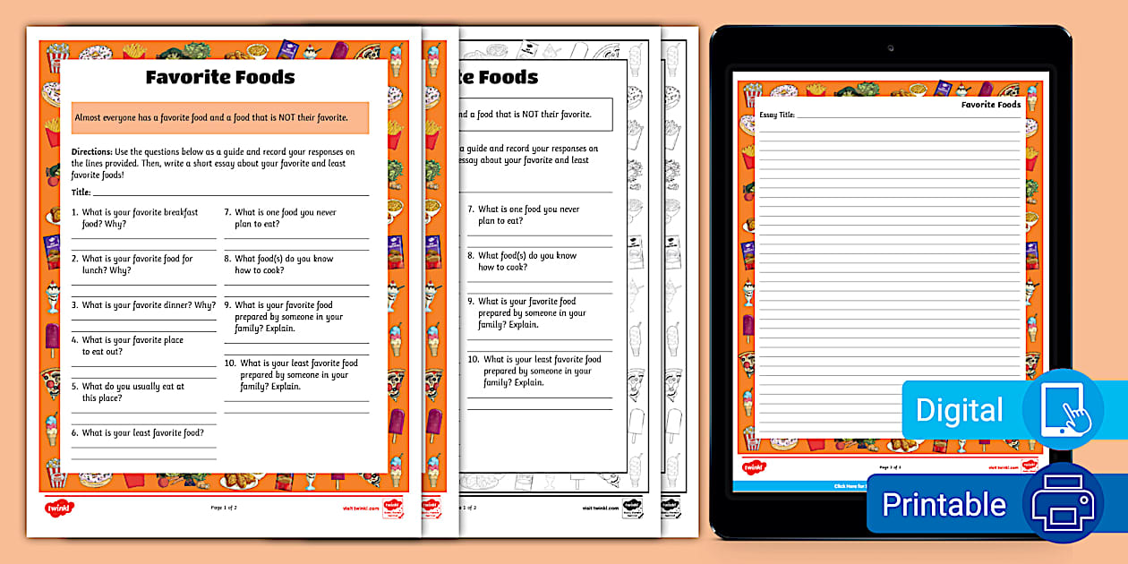 Favorite Foods Creative Writing Worksheet for 6th-8th Grade