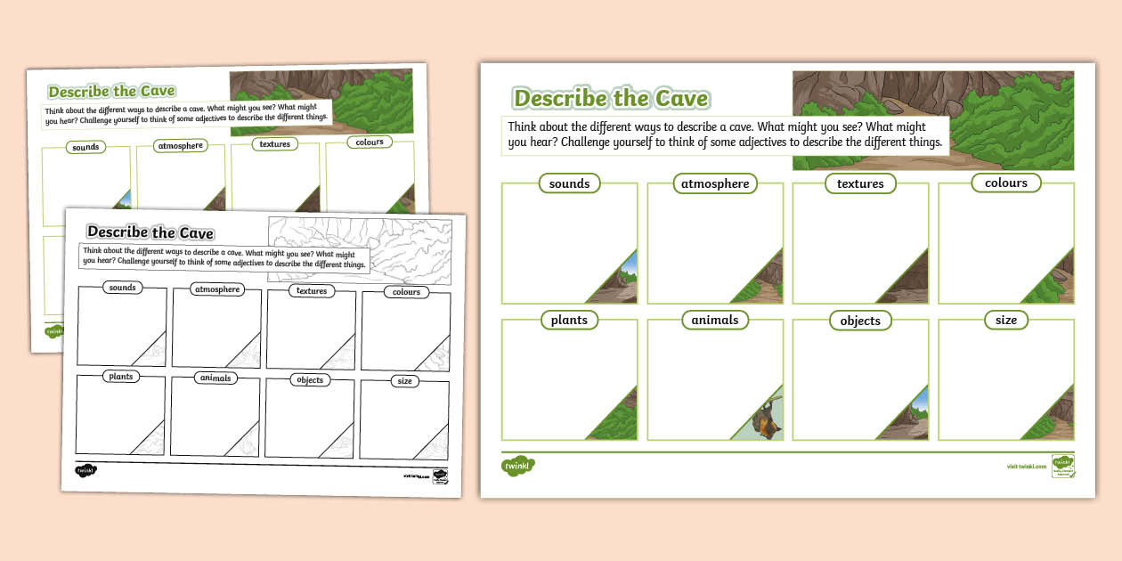 Cave Adjectives Worksheet - Twinkl Vocabulary - Twinkl