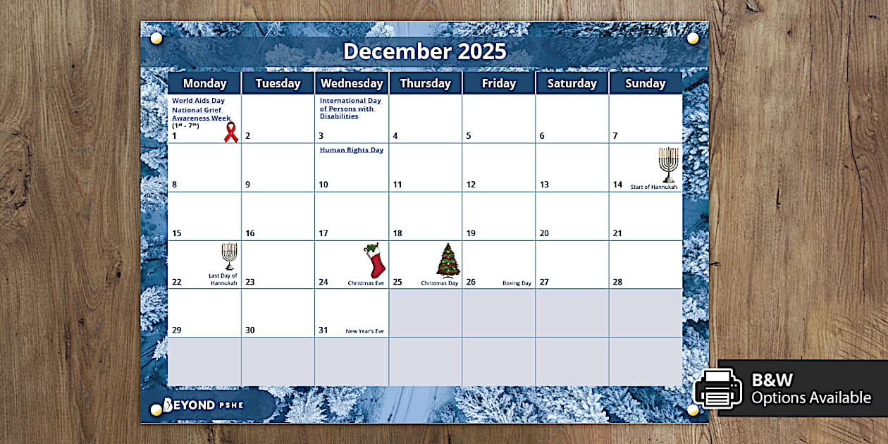 PSHE KS3-KS4 Calendar December 2025 (teacher made) - Twinkl