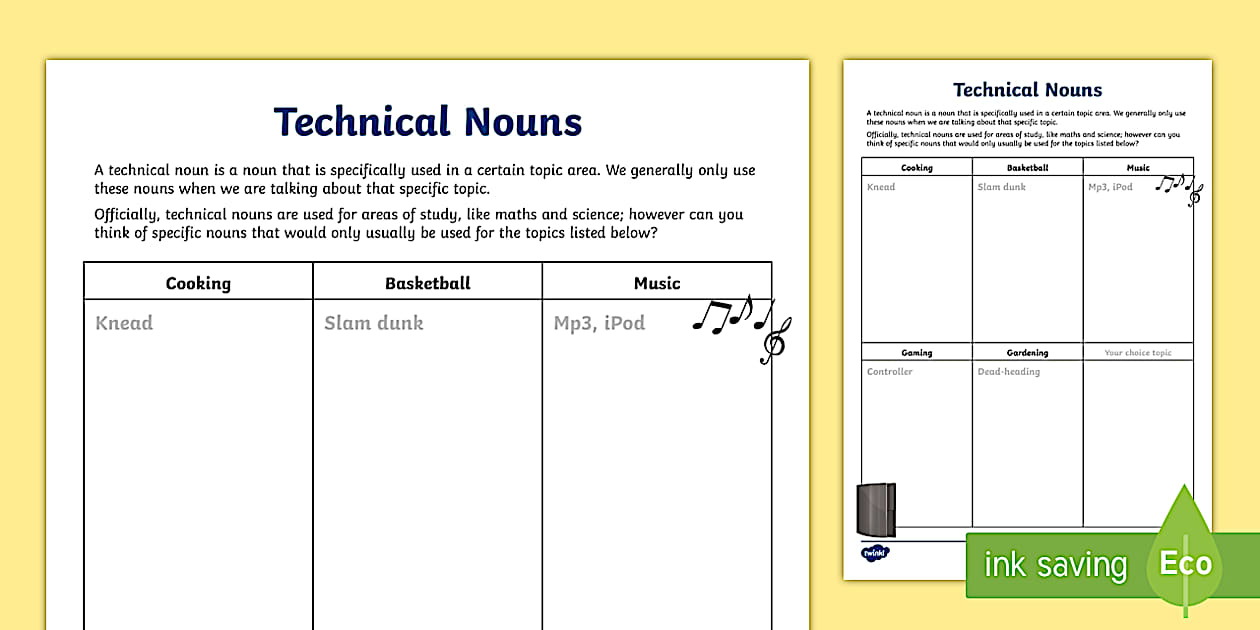 Editable Technical Nouns Worksheet (teacher made) - Twinkl