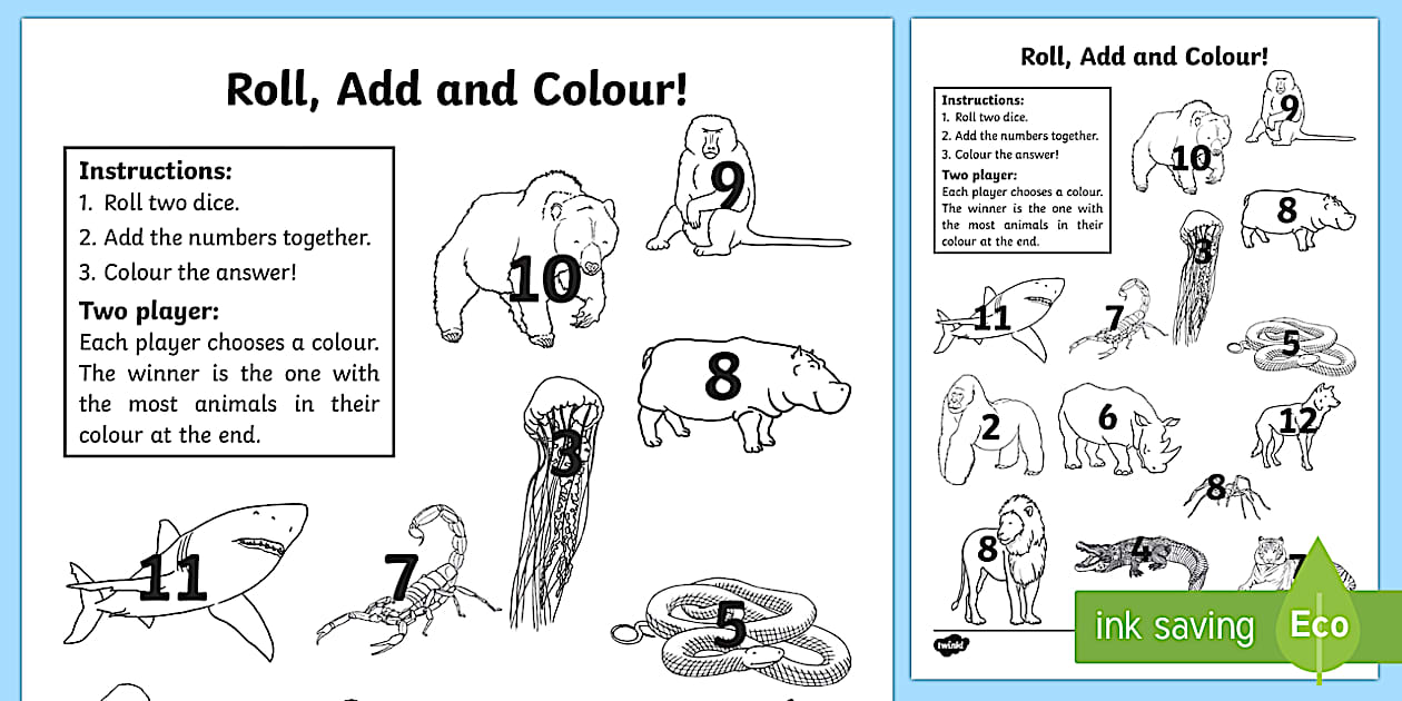 Dangerous Animals Roll, Add and Colour (teacher made)