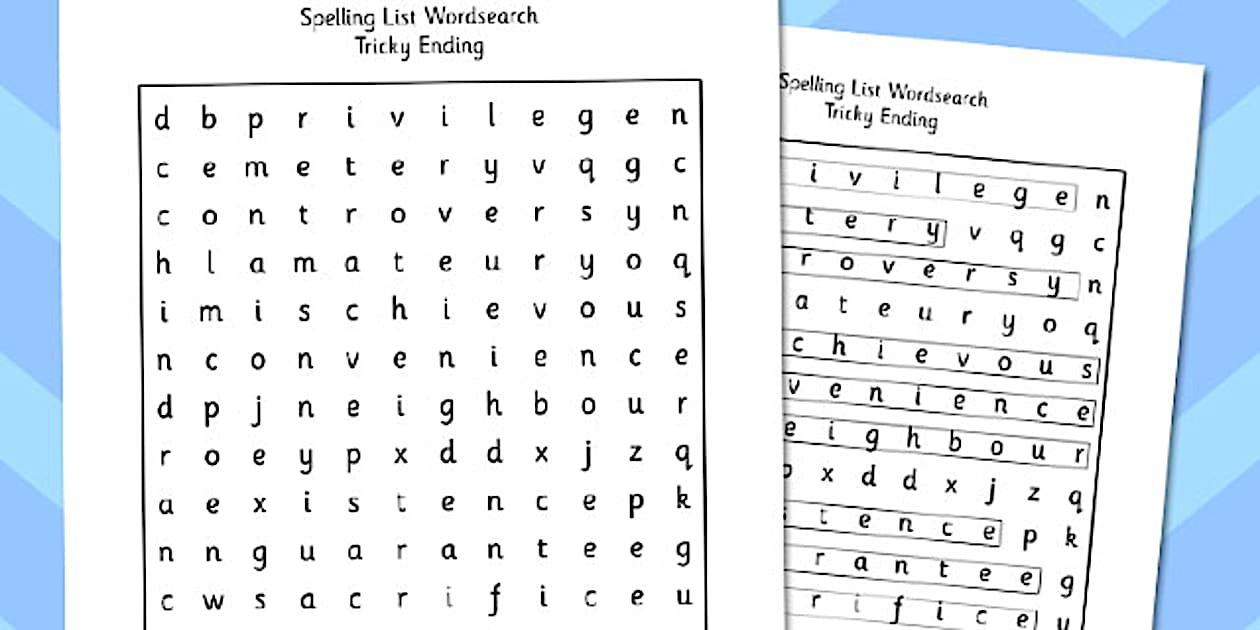 5-6 Spelling List Wordsearch Tricky Ending - Twinkl