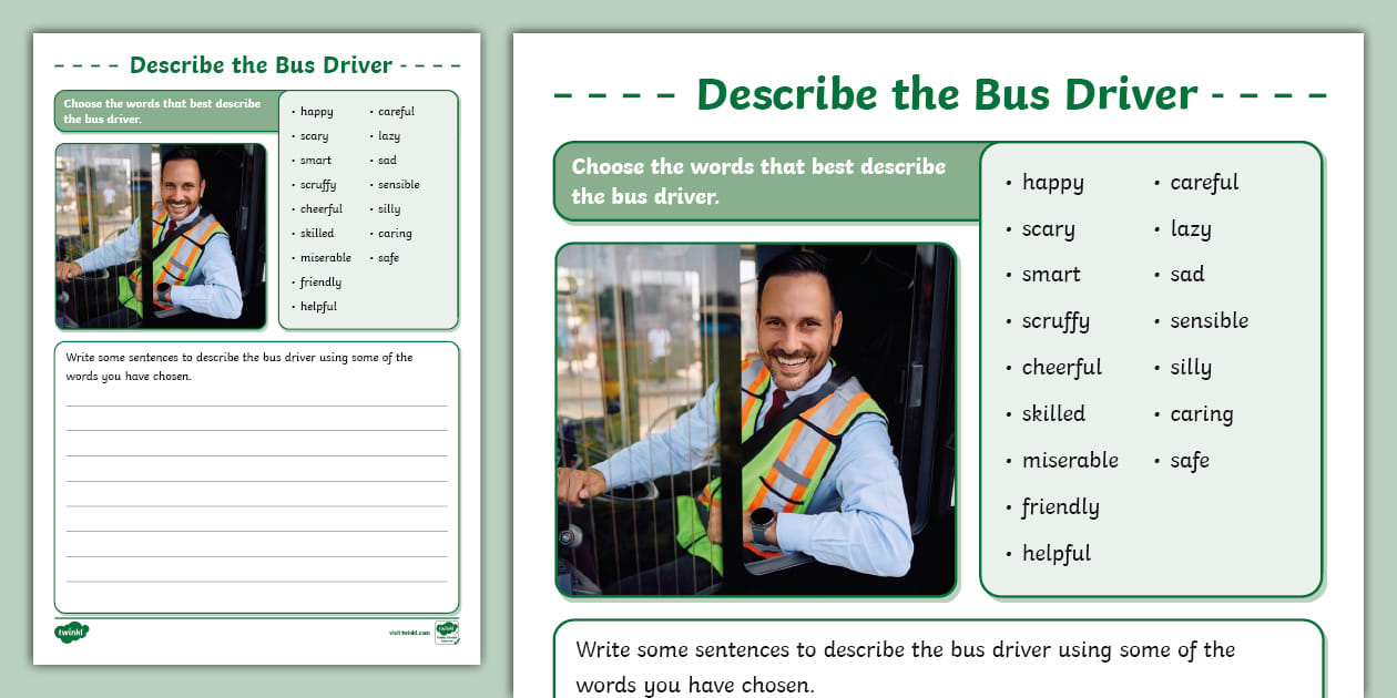 Describe the Bus Driver Worksheet - KS1 (teacher made)