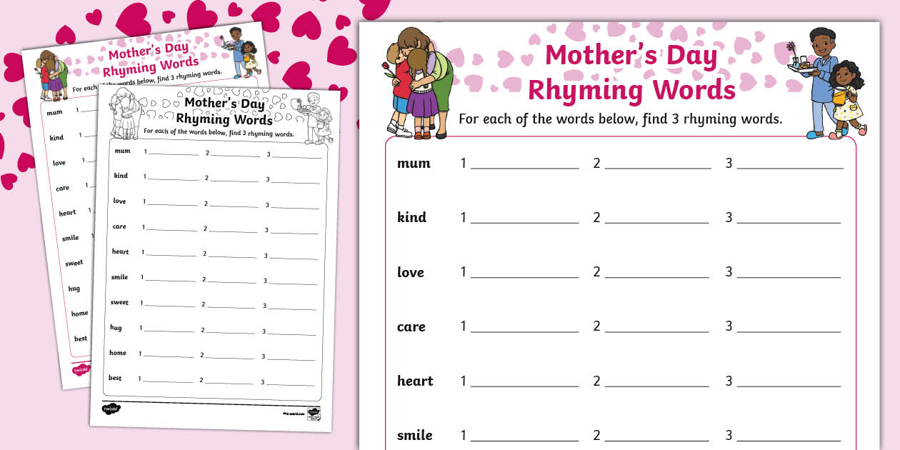 Mother's Day Themed Three Rhyming Words Worksheet