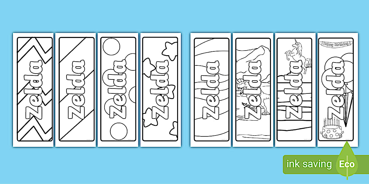 Zelda Name Simple Colouring Bookmarks (teacher made)