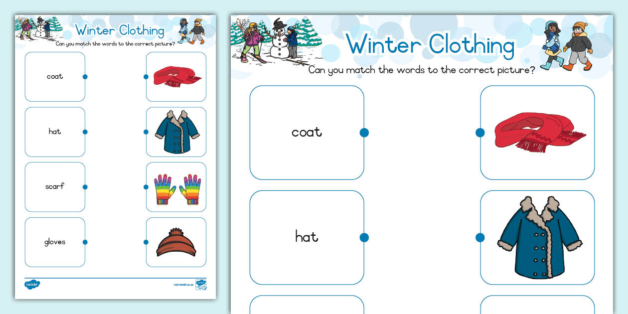 * NEW * Winter Clothing Matching Worksheet (teacher made)