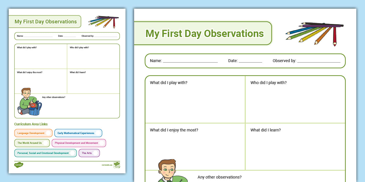 NI EYFS My First Day of Nursery Observation Sheet - Twinkl