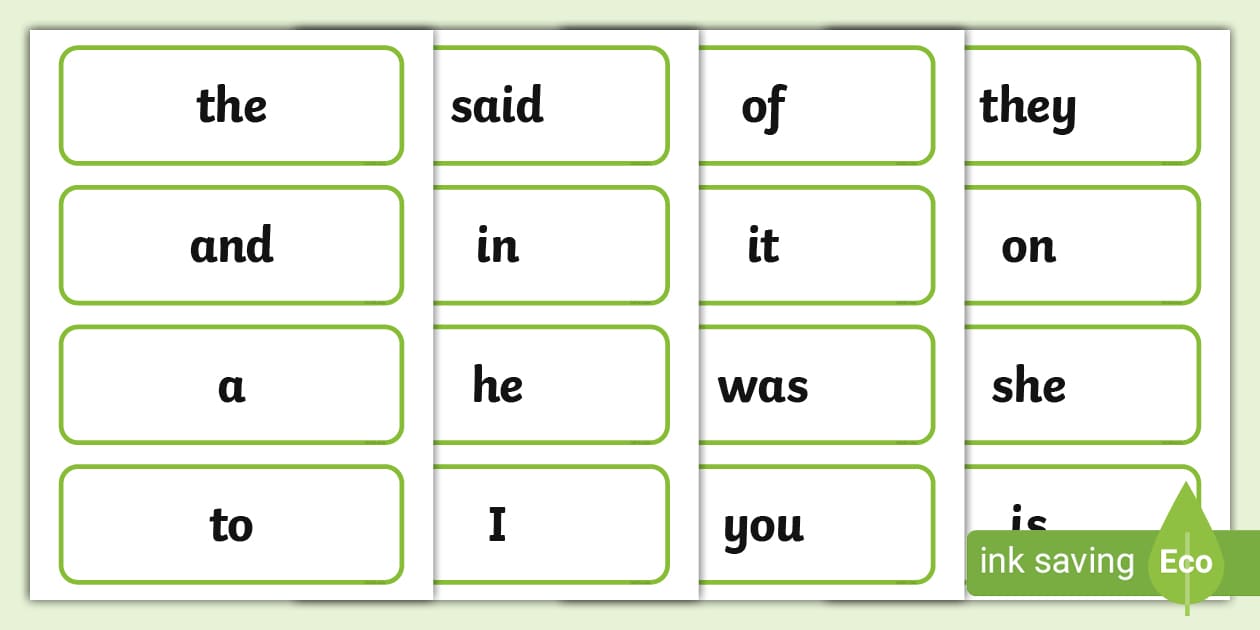 100 High Frequency Words Flash Cards