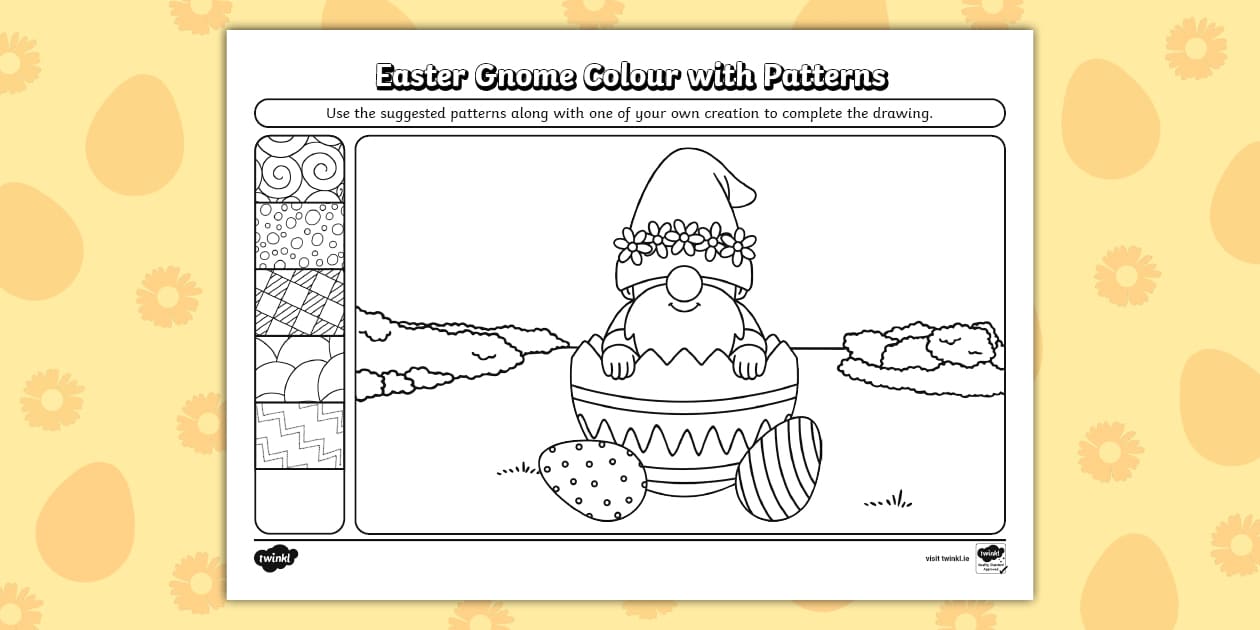 Easter Gnome Colour with Patterns Activity (teacher made)