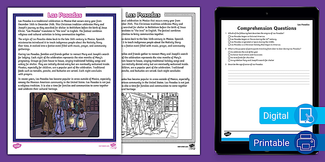 7th Gr Las Posadas Reading Passage Comprehension Worksheet