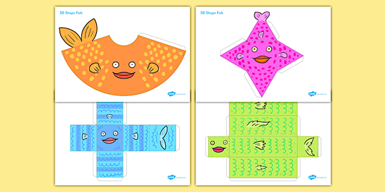 Black and White 3D Shape Paper Crafts - Fish - Twinkl