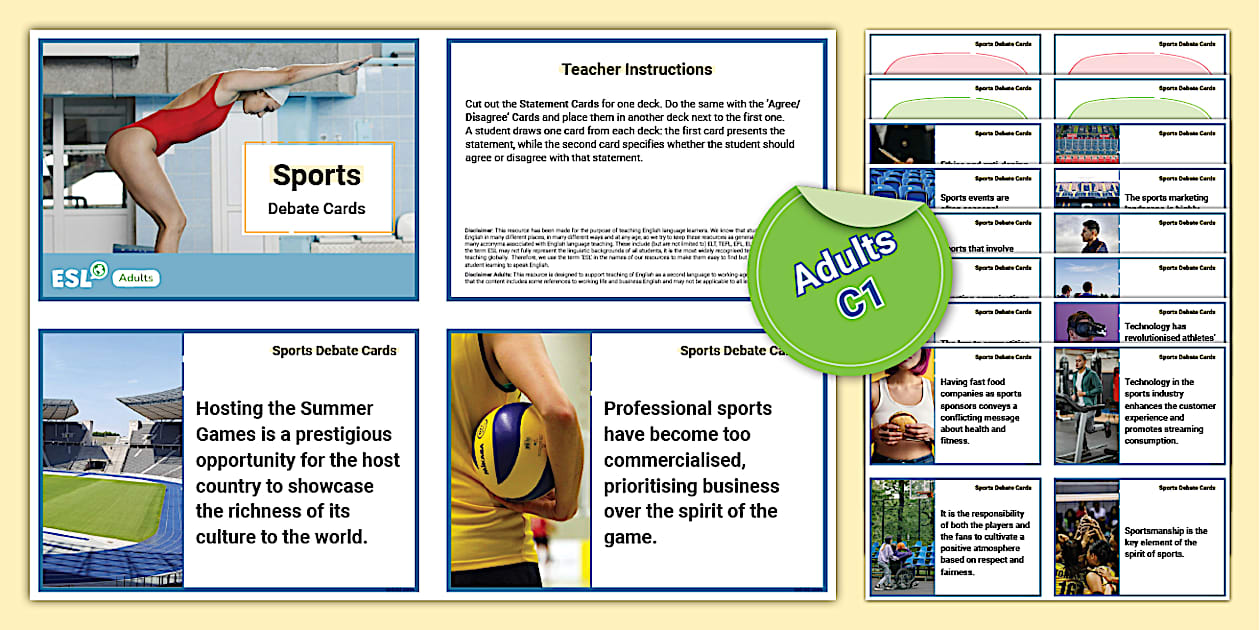 ESL Sports Debate Cards [Adults, C1] (teacher made) - Twinkl