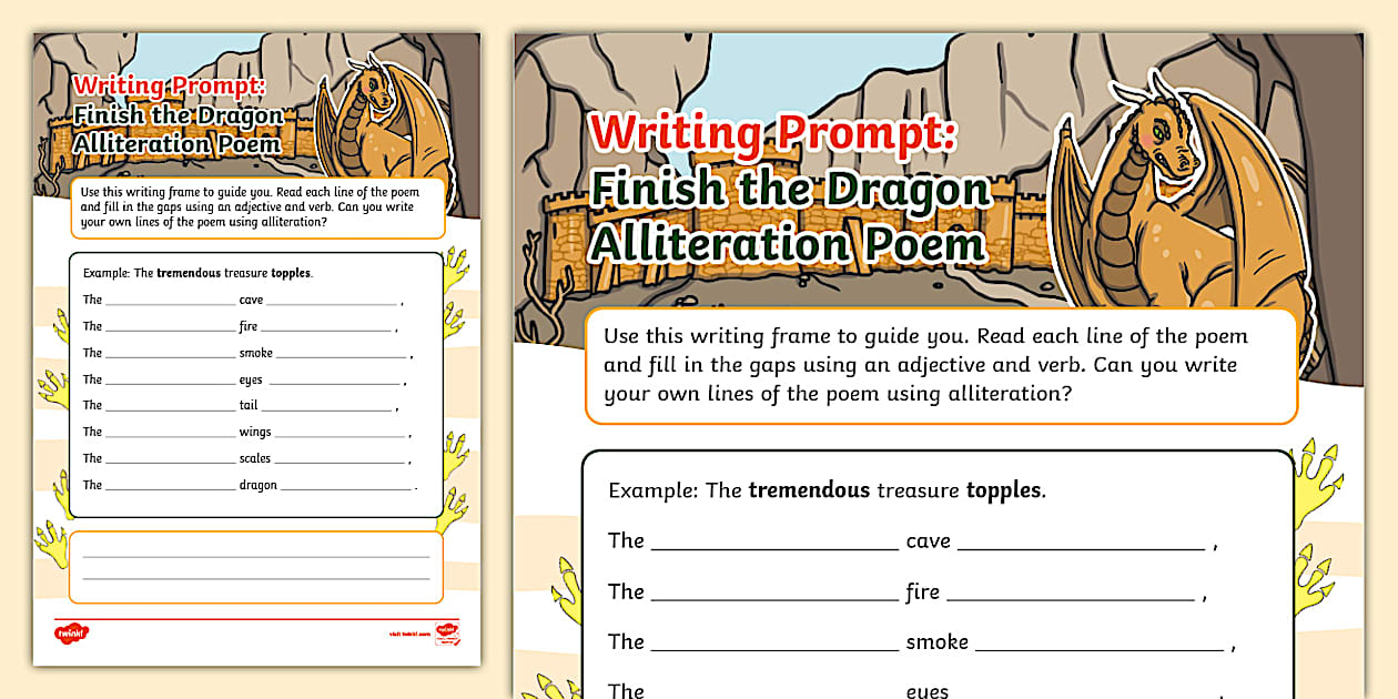 Writing Prompt: Finish the Dragon Alliteration Poem - Twinkl