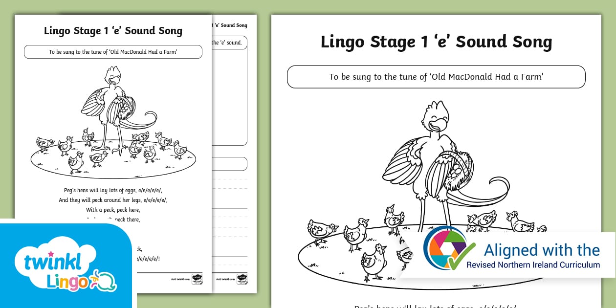 Lingo Stage 1 'e' Sound Song Activity Sheets - Twinkl