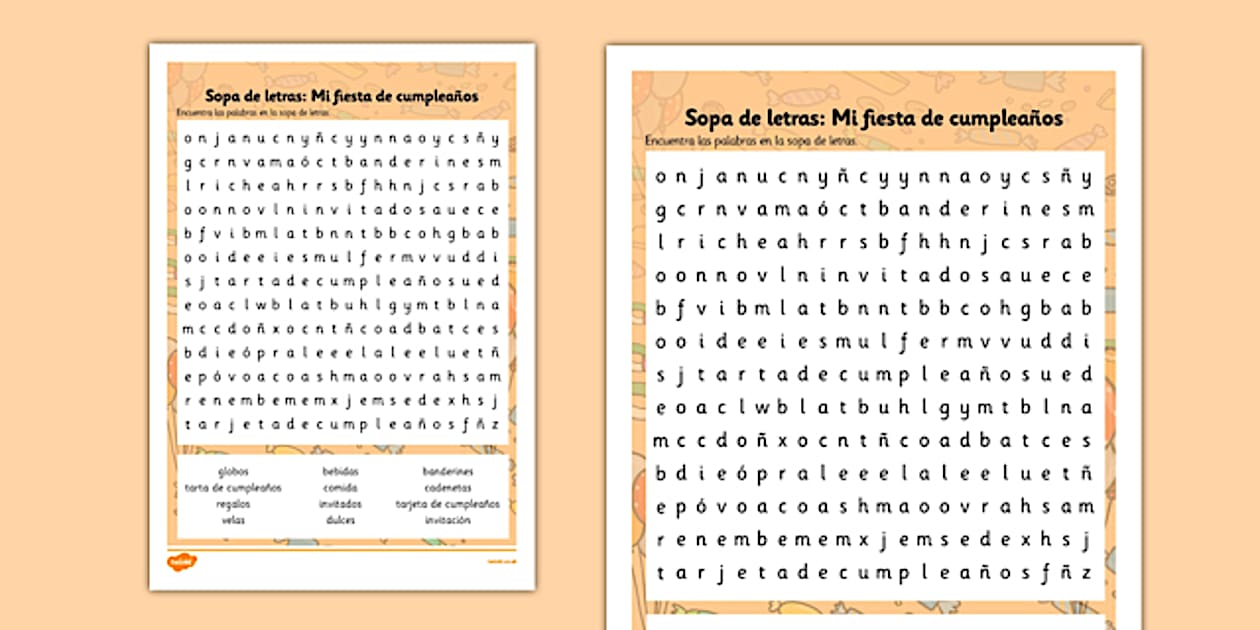 Spanish Sopa De Letras: Mi Fiesta De Cumpleaños - Twinkl
