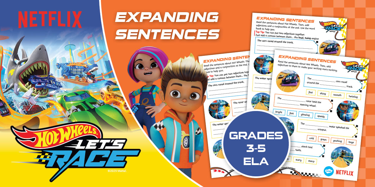 Hot Wheels: Expanding Sentences Differentiated Worksheets